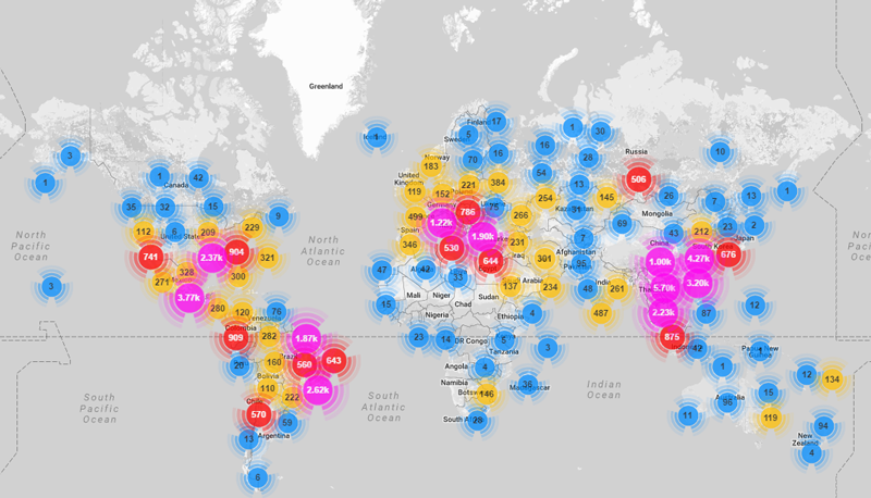 Geo-locations of all Mirai-infected devices Geo-locations of all Mirai-infected devices