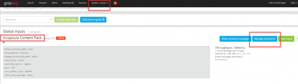 The new content pack will be displayed in Graylog System / Input menu ...