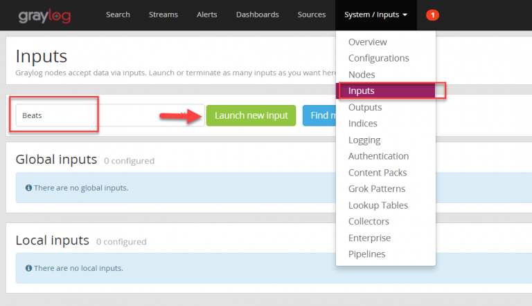 And configure the Beats collector inputs as required:
