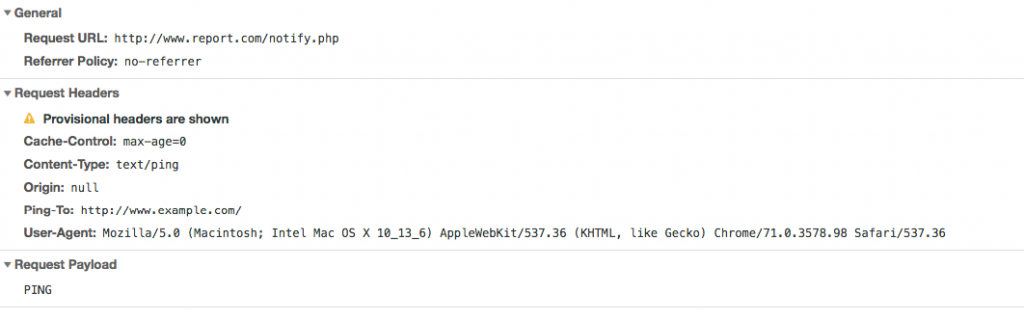 A POST request with the “ping” body
