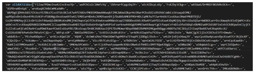 There is a lengthy array of base 64 encoded data at the start of the code. Upon further ...