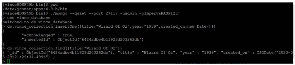 db.vince_collection.find({title:”Wizard Of Oz”})