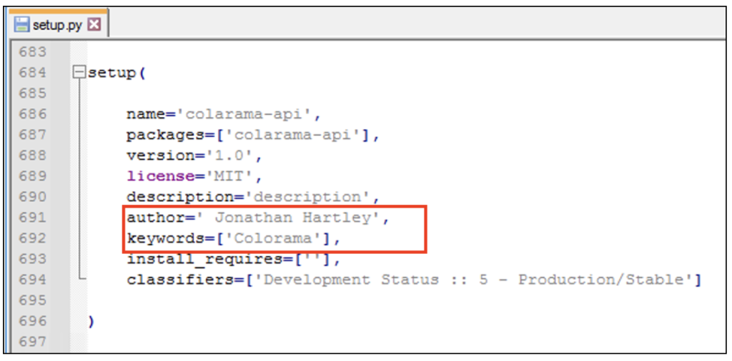 Figure 4: ‘colarama-api’ metadata from setup.py