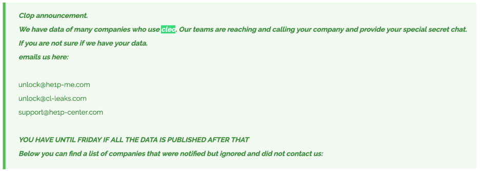 Figure 4 Clop extortion site