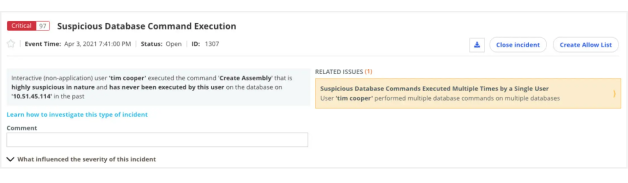 dsf suspicious database command execution screenshot