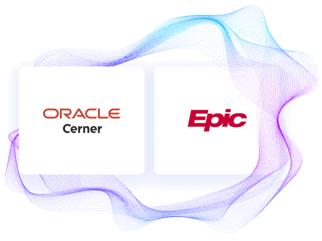 oracle cerner and epic logos circled by wavy lines